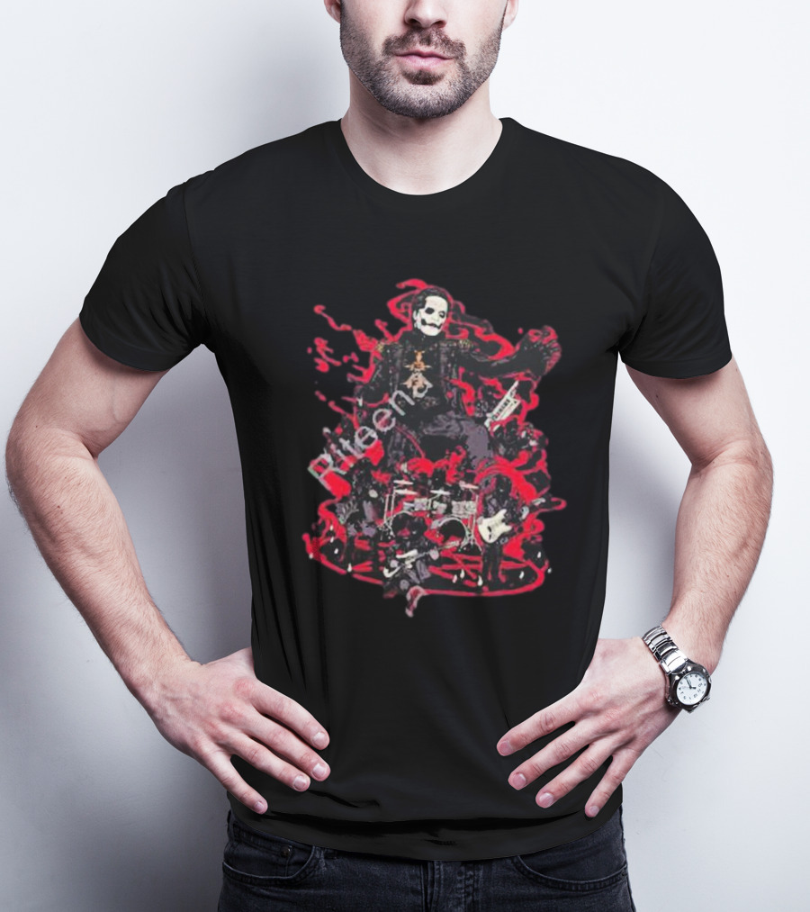 Yukke Illustrator Ghost Band Members With Instruments And Red Elements T-Shirt