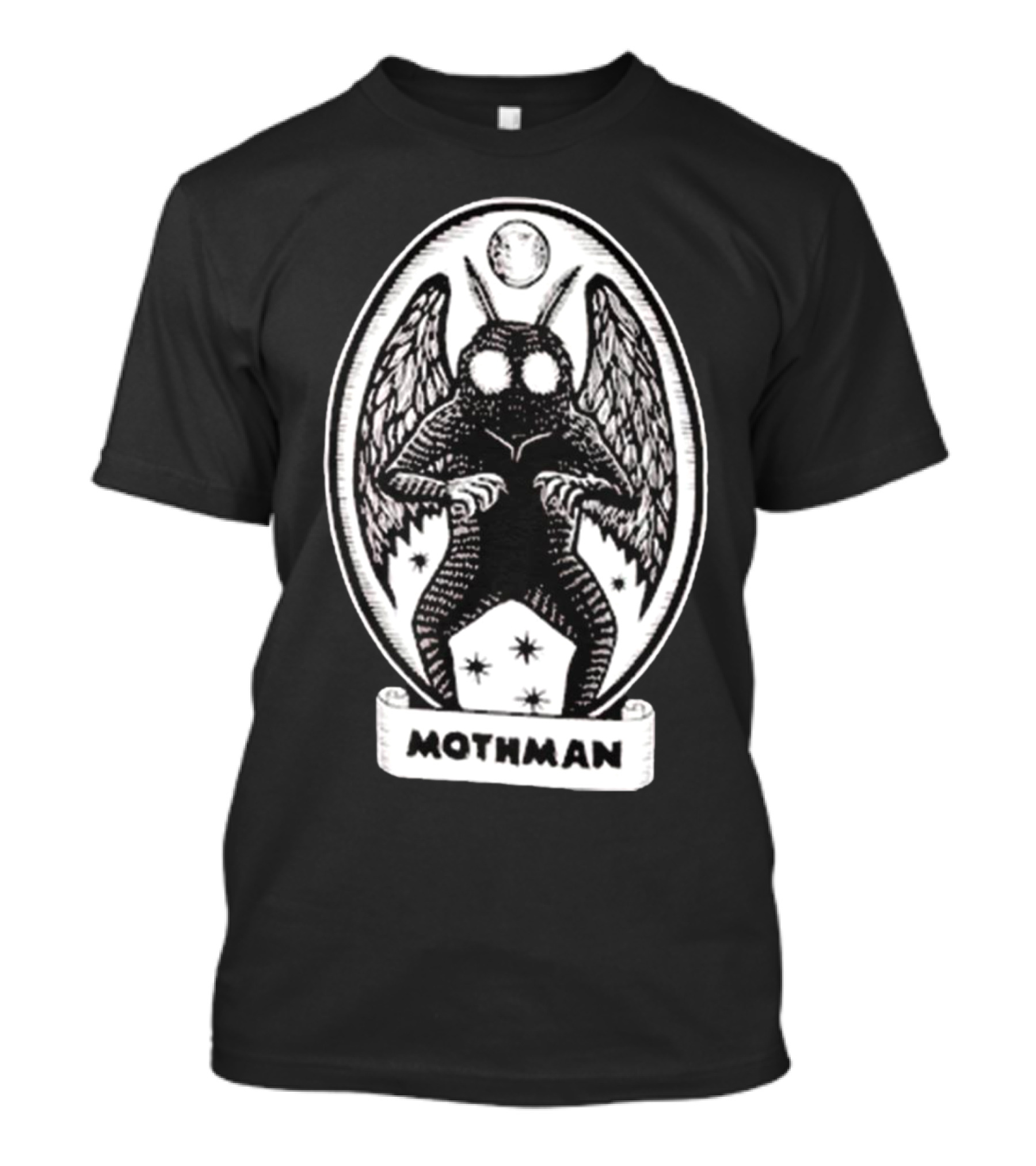 Mothman Oval Frame With Stars And Moon T-Shirt