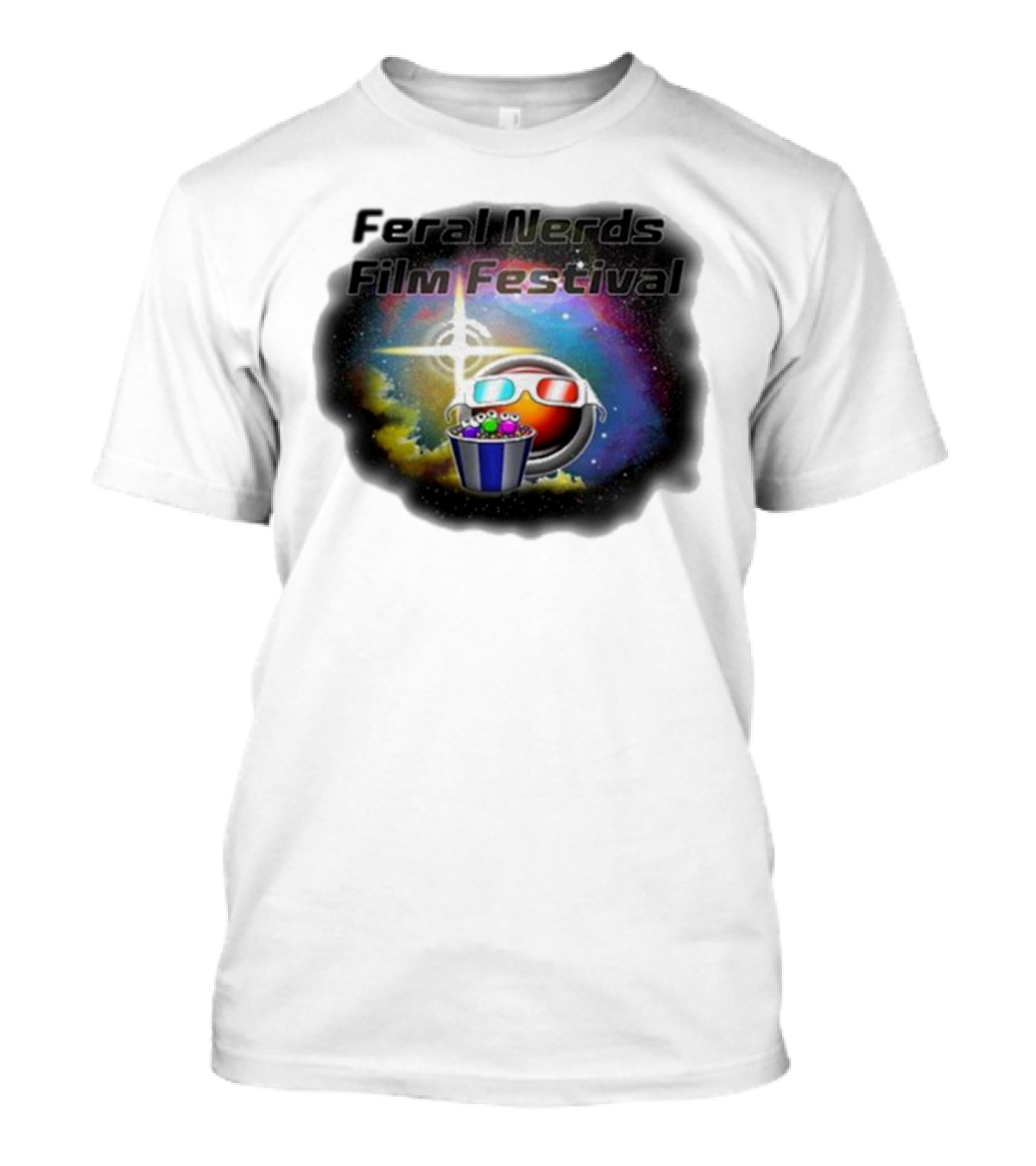 Feral Nerds Film Festival Cosmic 3D Glasses Popcorn Starburst T-Shirt