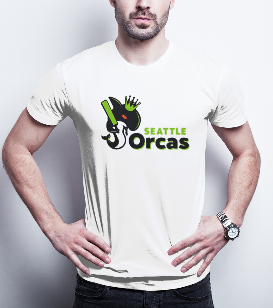 SEATTLE ORCAS CROWNED KING BLACK AND NEON GREEN T-Shirt