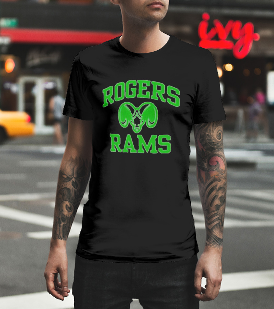 Rogers Rams Green Neon Ram Head Emblem T-Shirt