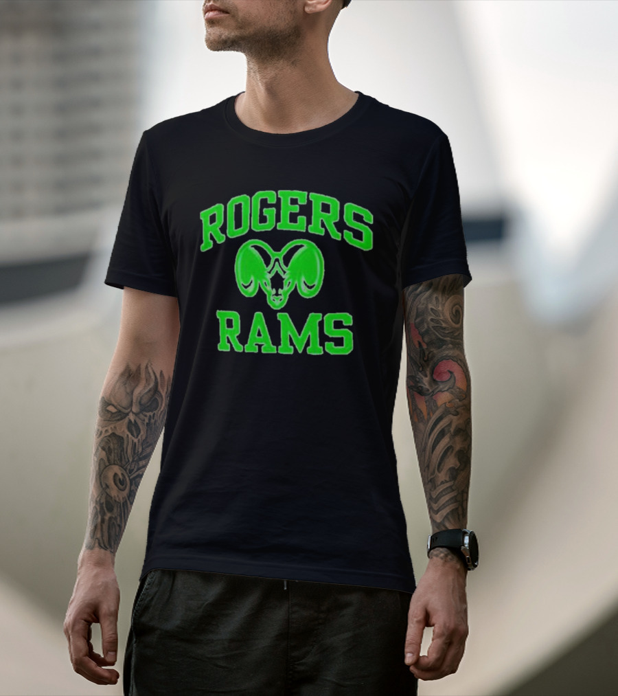 Rogers Rams Green Neon Ram Head Emblem T-Shirt