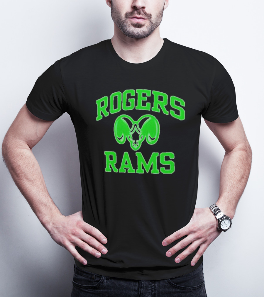 Rogers Rams Green Neon Ram Head Emblem T-Shirt