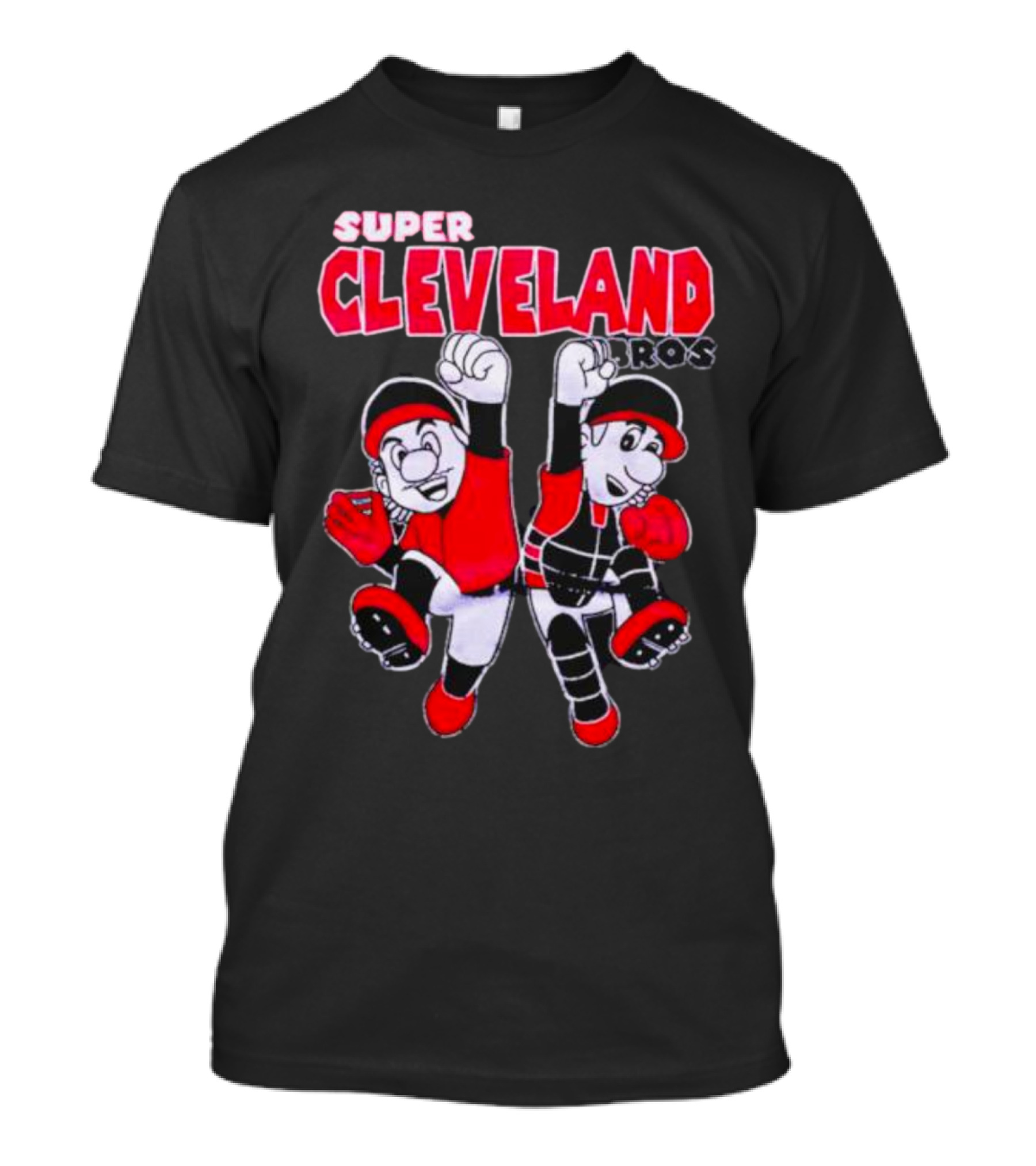 Super Cleveland Bros Red And Black Cartoon Characters T-Shirt