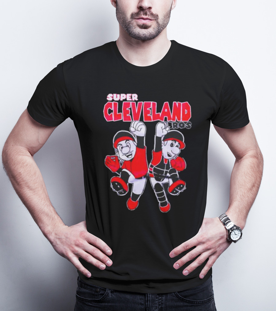 Super Cleveland Bros Red And Black Cartoon Characters T-Shirt