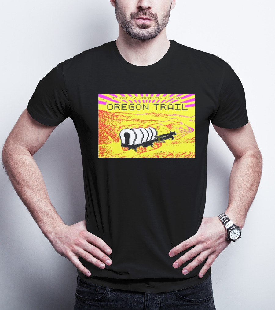 I Lost My Virginity On The Oregon Trail Retro Pixel Art Covered Wagon 80s T-Shirt