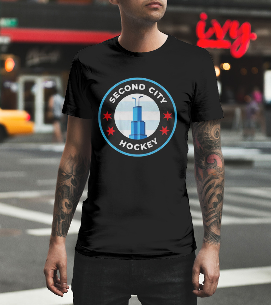Second City Hockey Chicago Skyline Inspired Sports Emblem T-Shirt