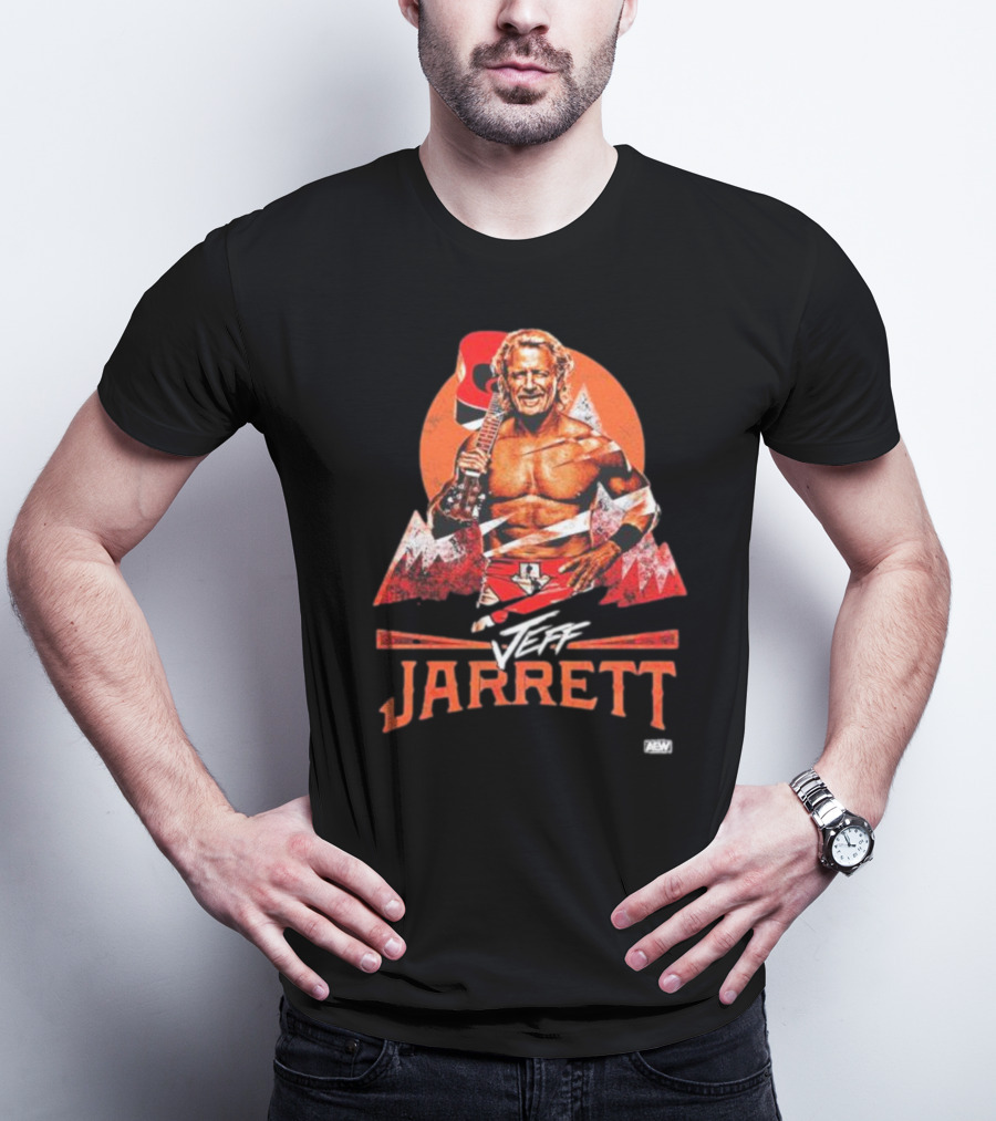 Jeff Jarrett AEW Wrestling With Guitar And Mountain Background T-Shirt