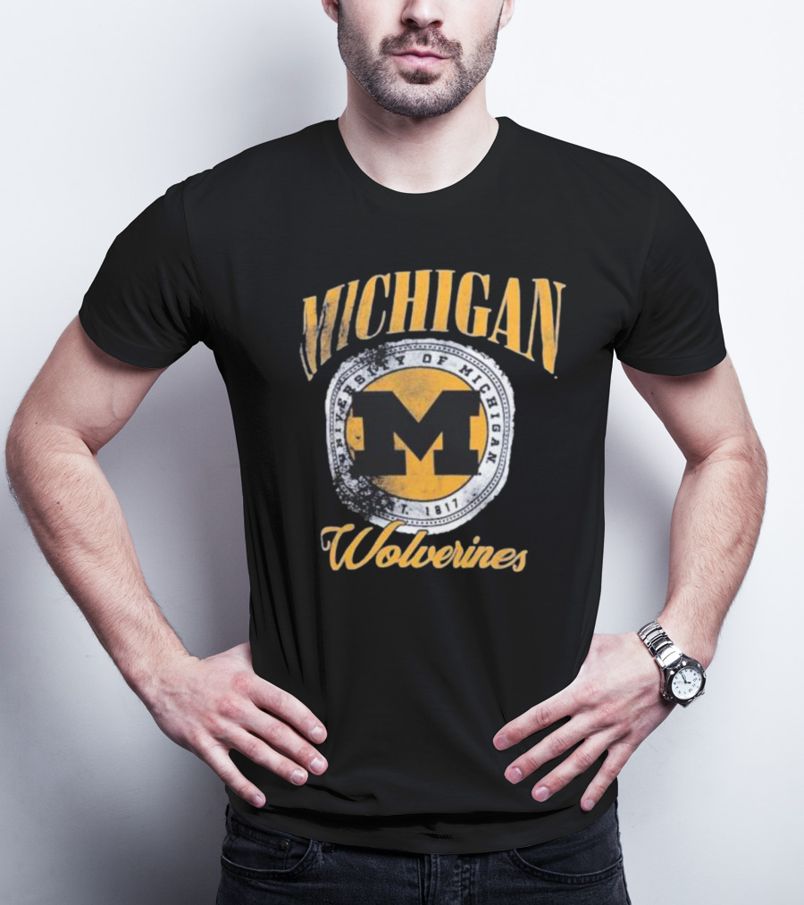 Michigan Wolverines University Of Michigan M Established 1817 Vintage Pressbox Women’s Oversized Falkland T-Shirt