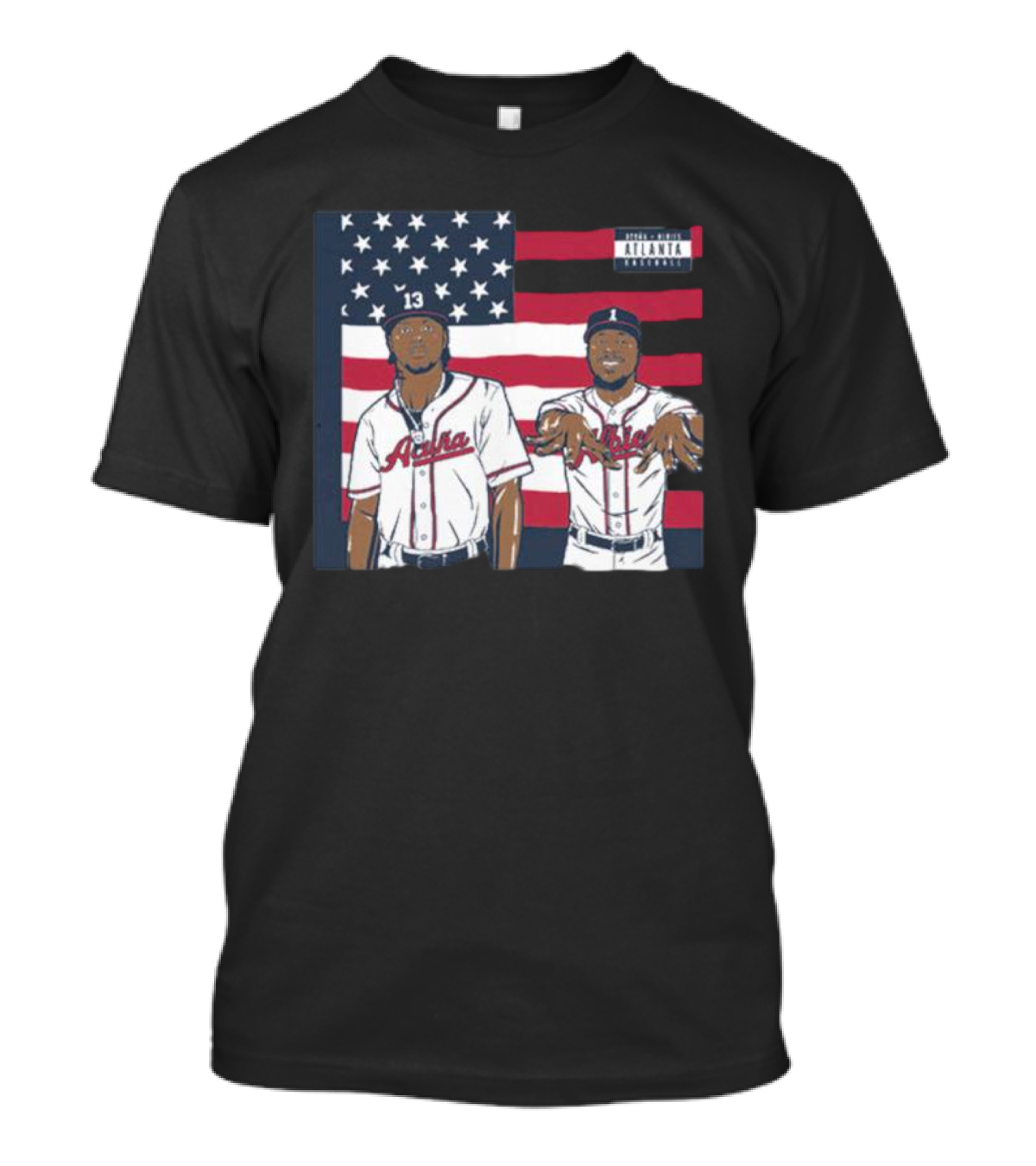 Ronald Acuña Jr. Ozzie Albies ATL Icons America Flag Baseball Jersey 13黛空อนหนℤจก T-Shirt