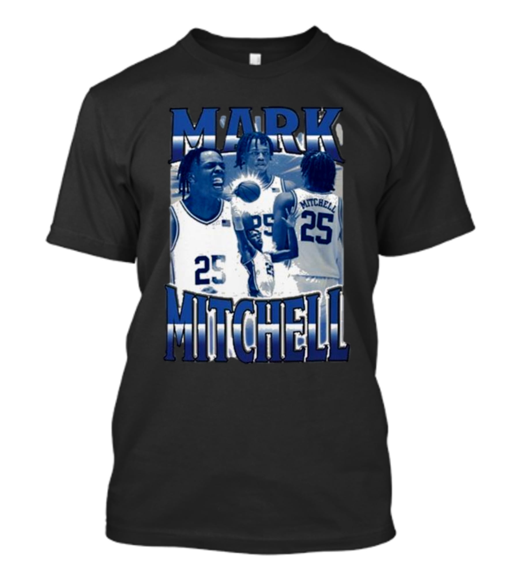 Mark Mitchell 25 Basketball Collage Blue And White T-Shirt