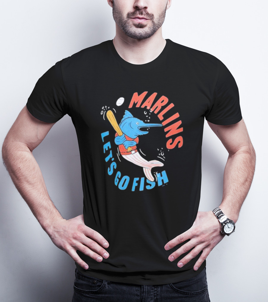 Miami Marlins Let’s Go Fish Tri-Blend Homage Doodle Collection T-Shirt