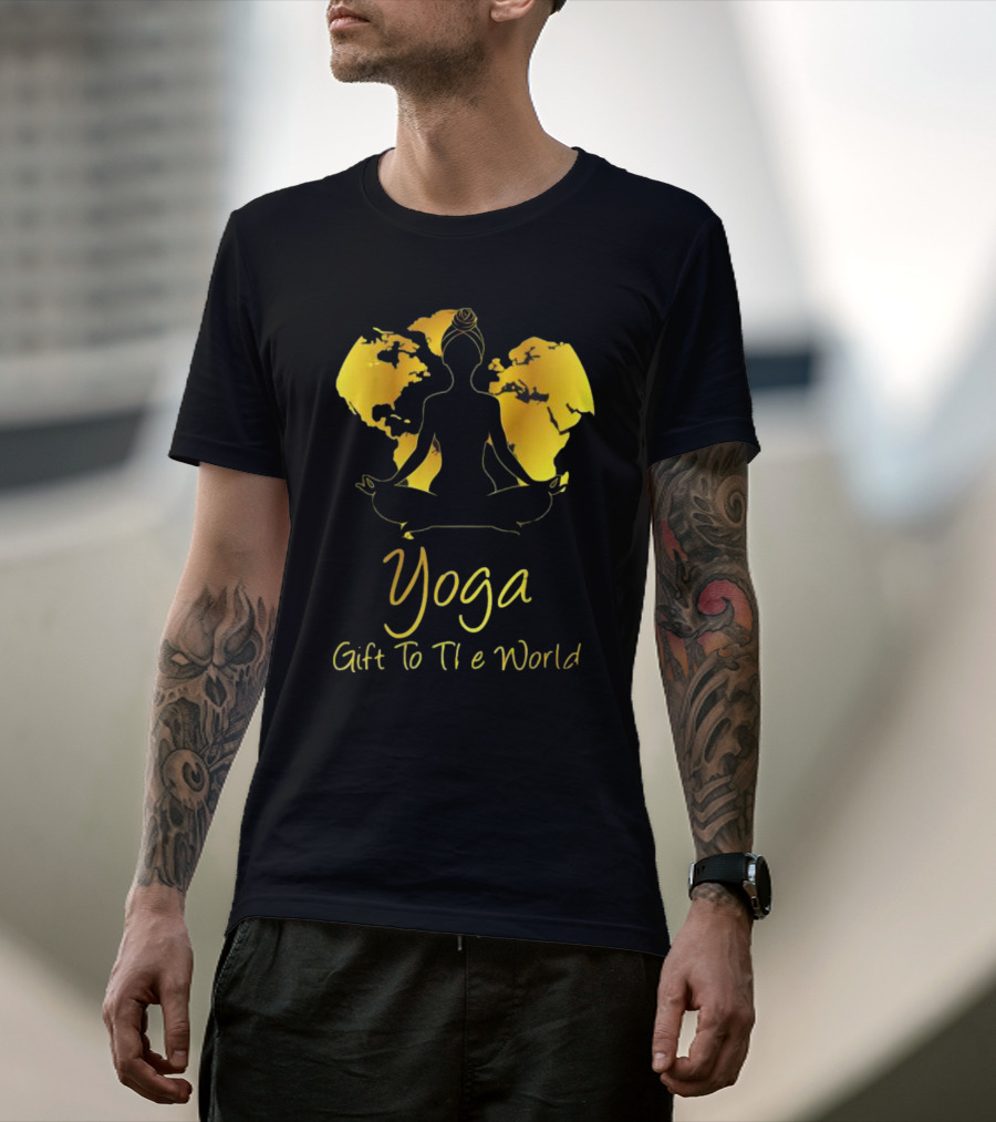 Yoga Gift To The World Globe Silhouette Meditation T-Shirt