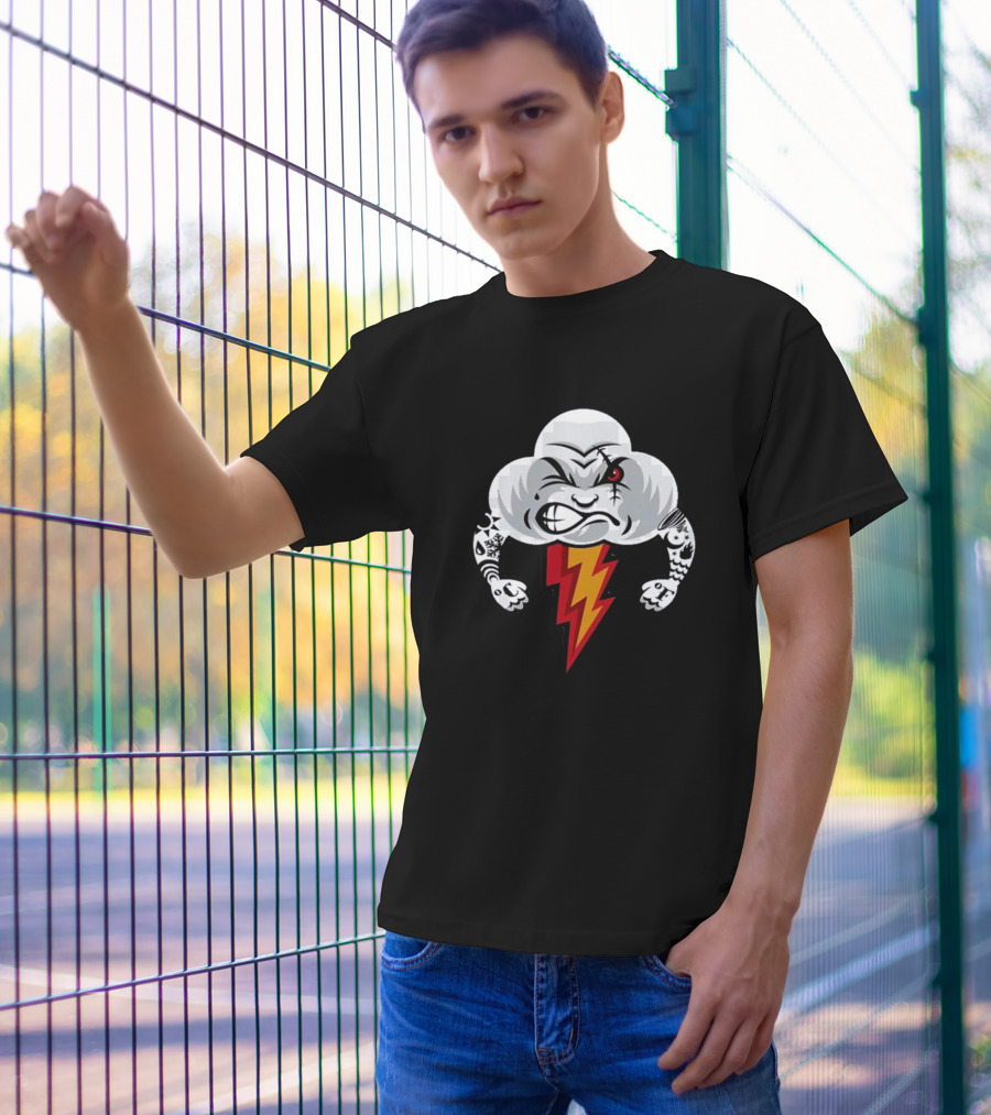 Bad Weather Angry Thunderstorm Cloud With Tattoos And Lightning Bolt T-Shirt