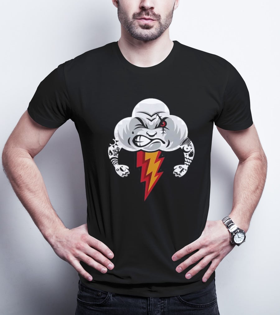 Bad Weather Angry Thunderstorm Cloud With Tattoos And Lightning Bolt T-Shirt