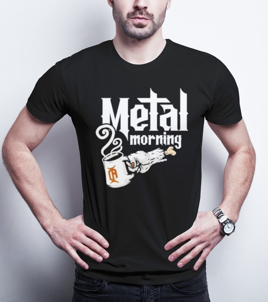 Metal Morning Skeleton Hand Coffee Cup T-Shirt