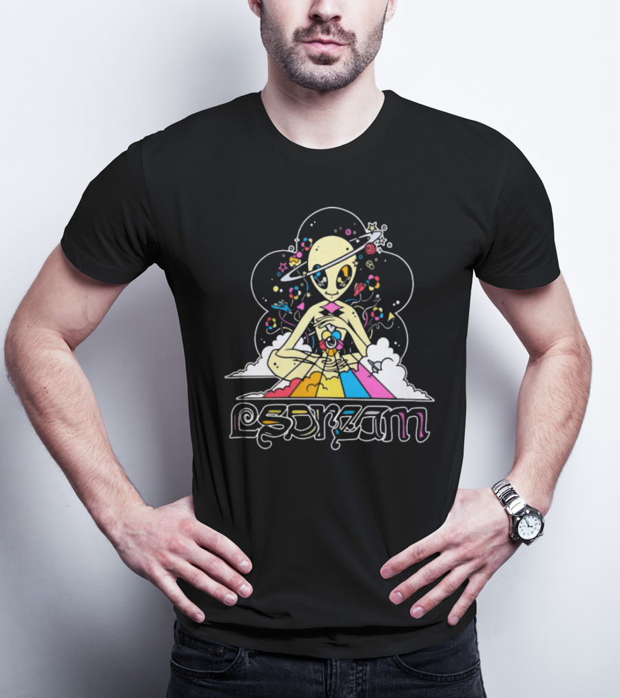 Isdream Cosmic Love Alien With Planet Head And Rainbow Energy Vision T-Shirt