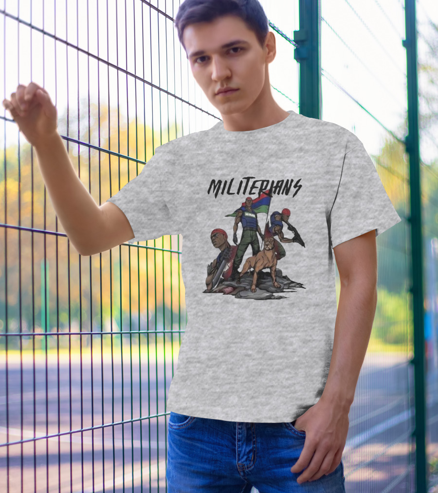 J Hus Merch Militerians Militant Style With Red Bandanas And Guard Dog T-Shirt