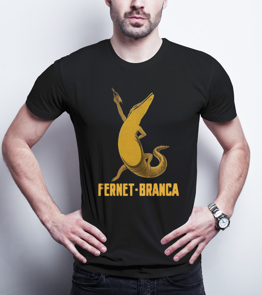 Fernet Branca Crocodile Holding Bottle Iconic Beverage T-Shirt
