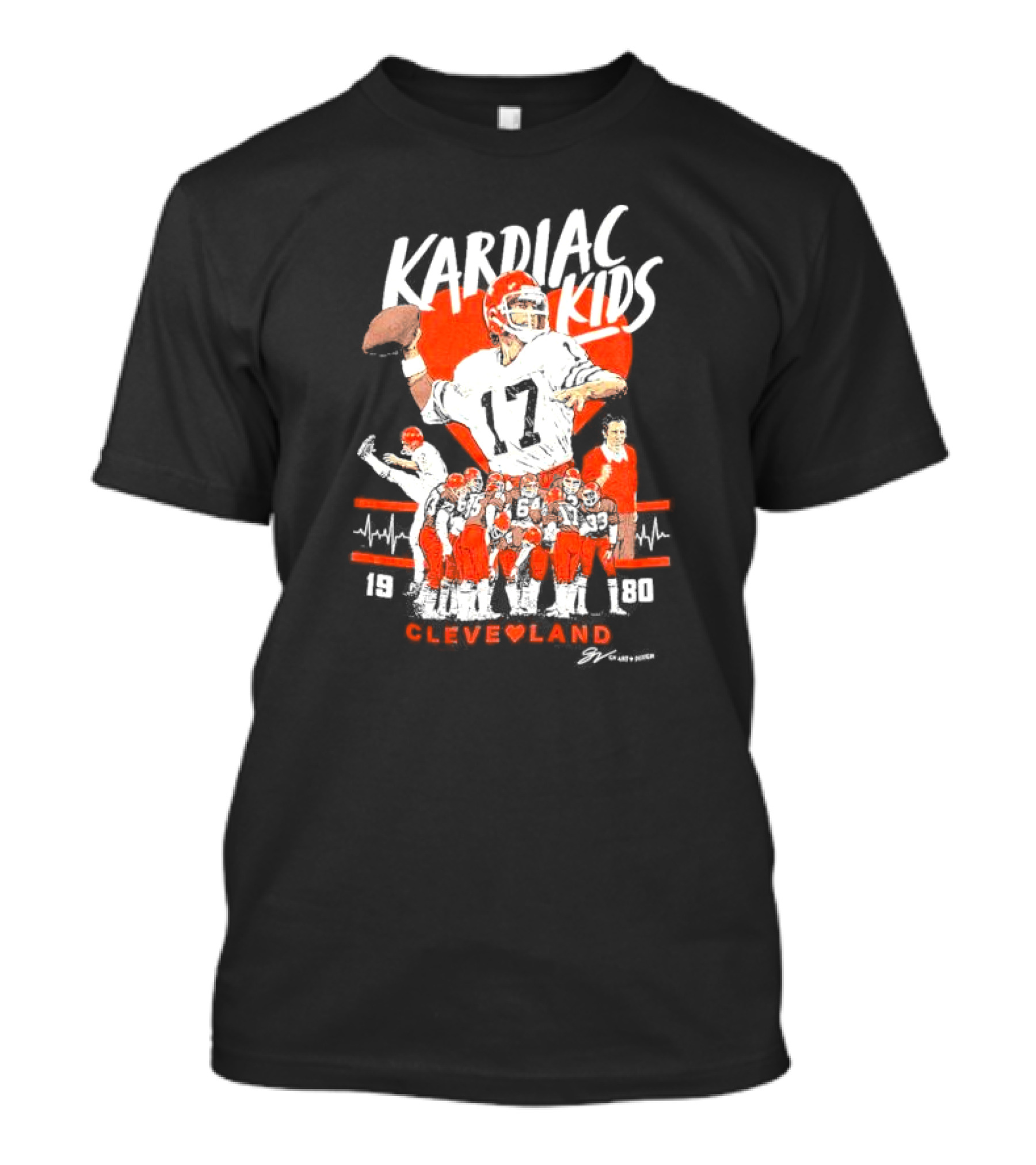 Kardiac Kids 1980 Cleveland Football Team Retro Quarterback Number 17 Sports Nostalgia T-Shirt
