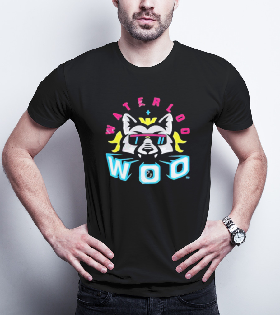 Waterloo Woo Retro Raccoon With Sunglasses And Crown In Neon Colors T-Shirt