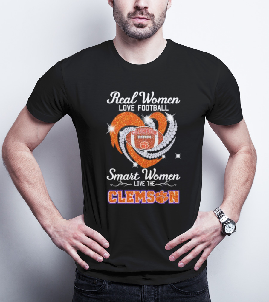 Real Women Love Football Smart Women Love The Clemson Football Heart T-Shirt