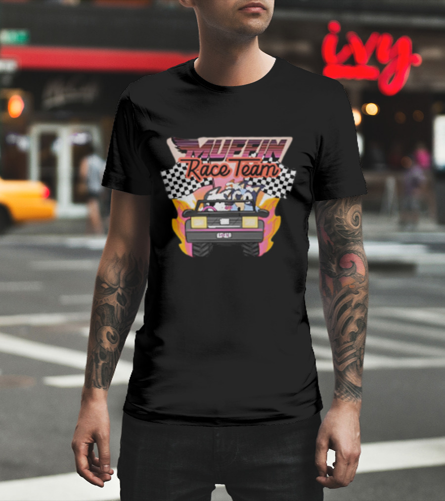 Muffin Race Team Checkered Flag Car Racing Adventure T-Shirt