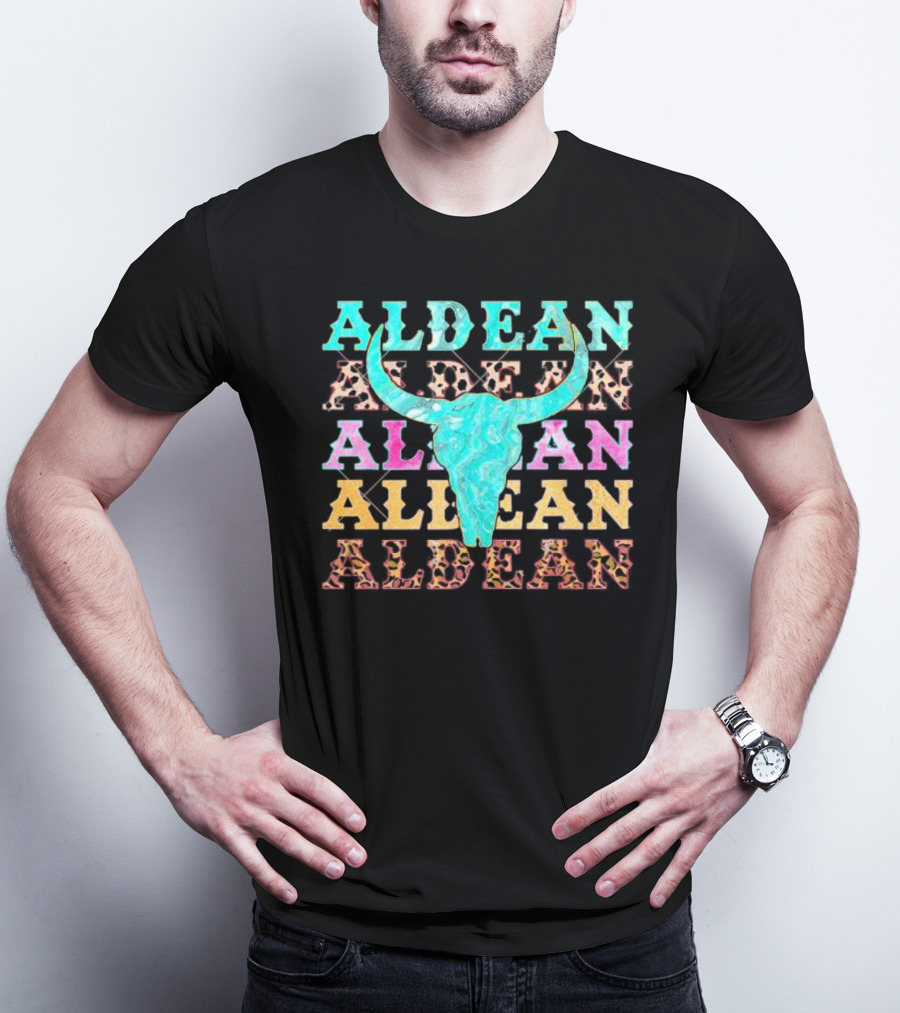 Aldean Bullhorn Leopard Skull Colorful Cowhide T-Shirt