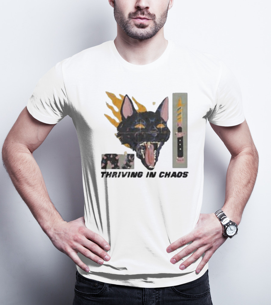 Galactixy Thriving In Chaos Cat With Flames And Dagger T-Shirt