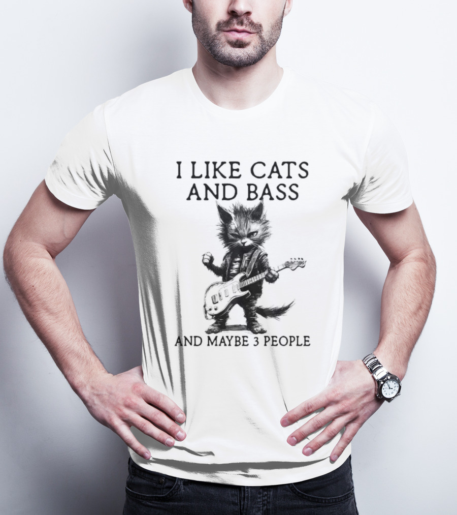 I Like Cats And Bass And Maybe 3 People With Guitar Playing Cat T-Shirt