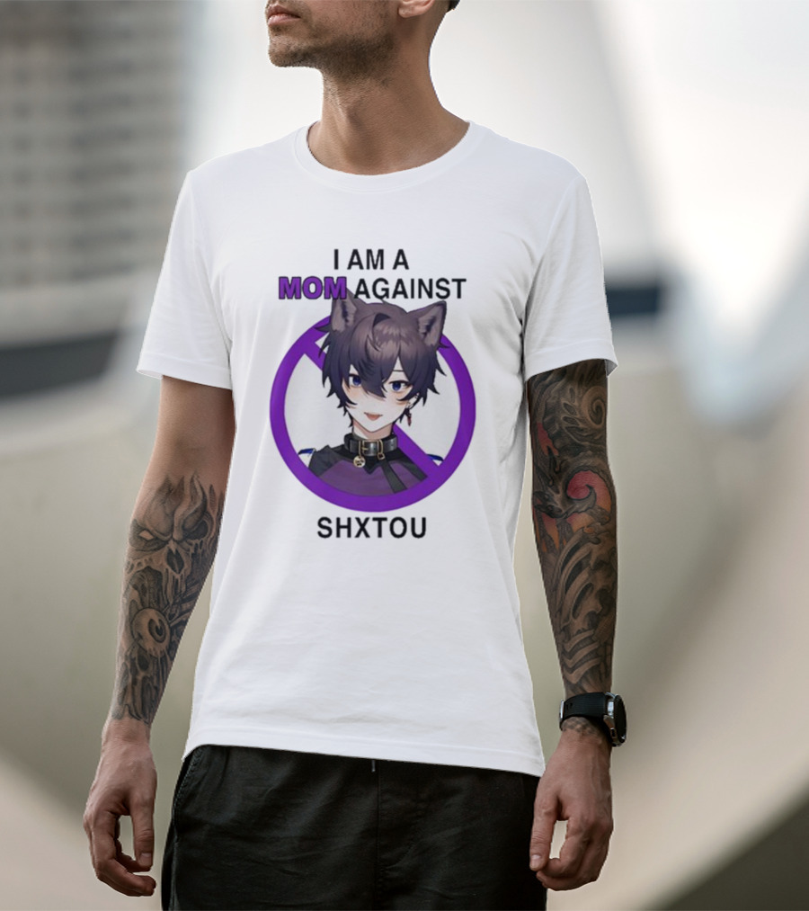 I Am A Mom Against Shxtou Character With Crossed Circle T-Shirt