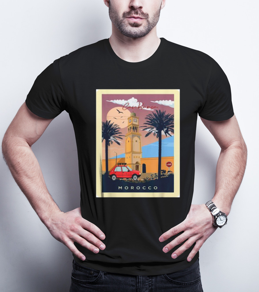 Casablanca Morocco Vintage Taxi And Architecture Scene T-Shirt