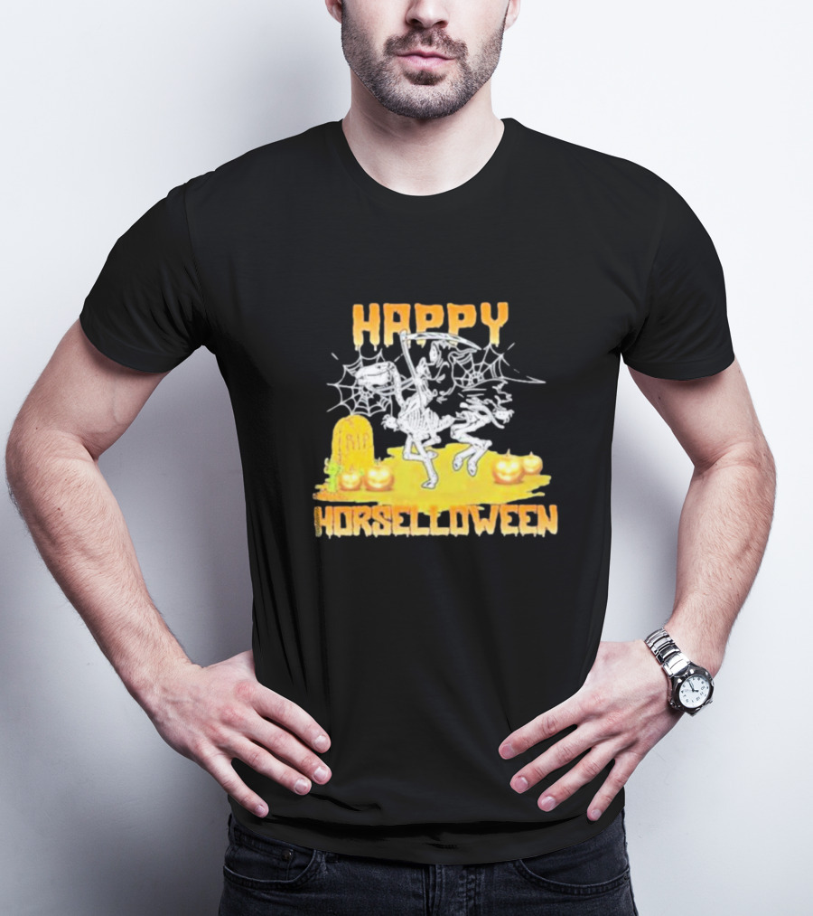 Happy Horselloween Devil Riding Horse Skull Halloween T-Shirt