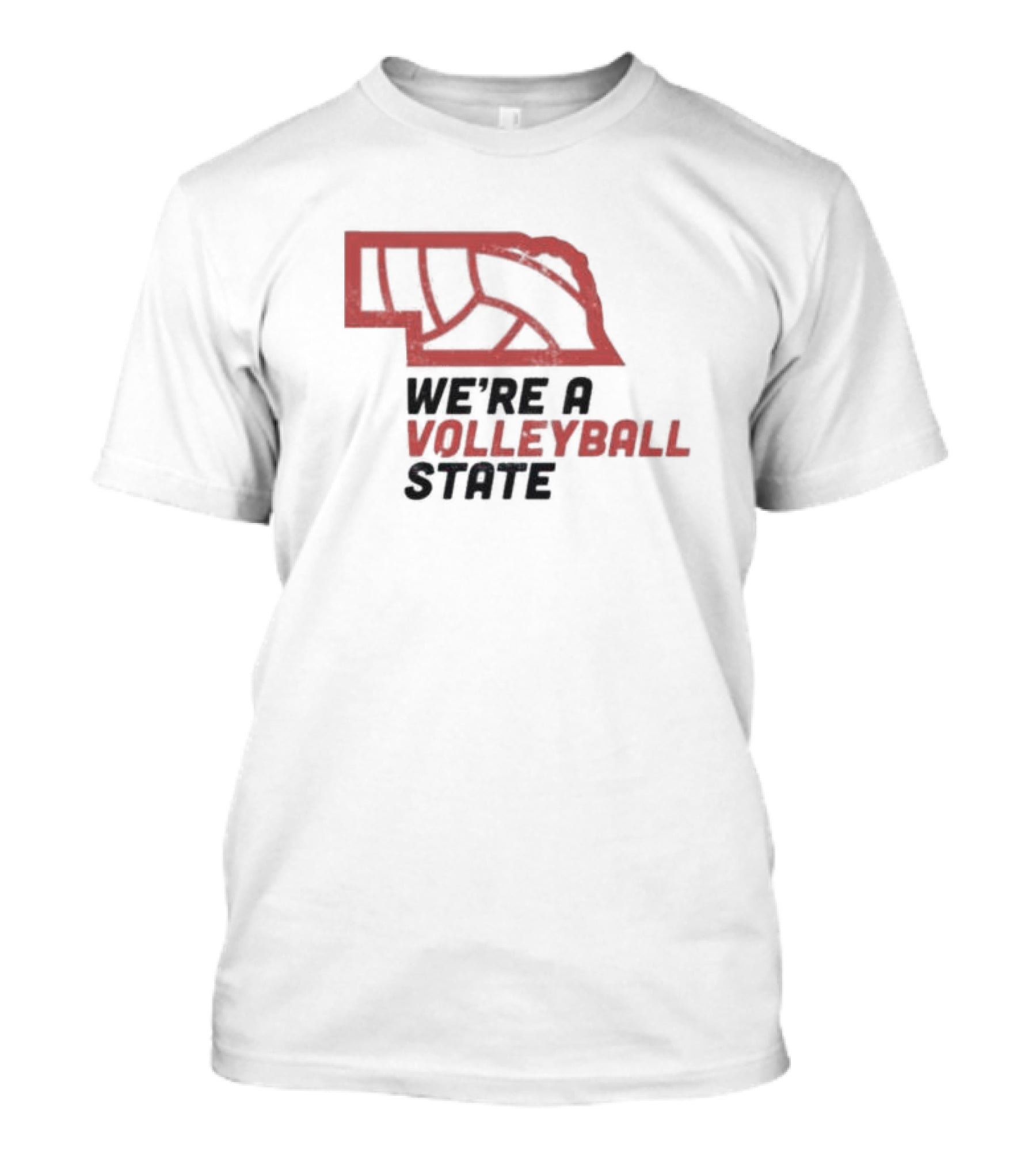 Nebraska We're A Volleyball State Red State Outline Volleyball T-Shirt