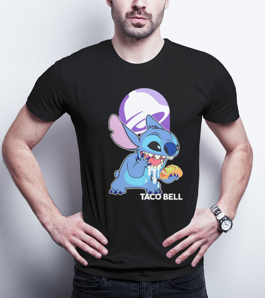 Stitch Eating Taco Bell Tacos With Logo Background T-Shirt