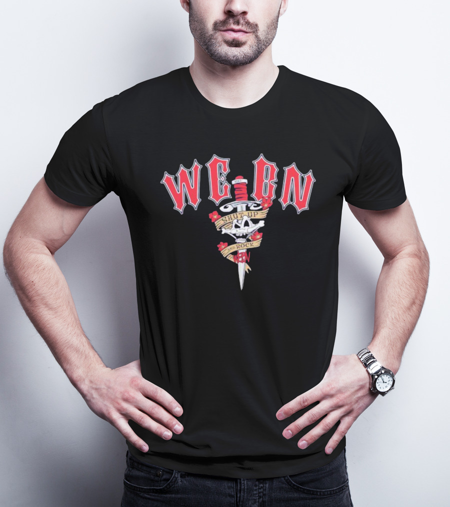 WEBN Shut Up And Rock Tattoo Skull Dagger T-Shirt