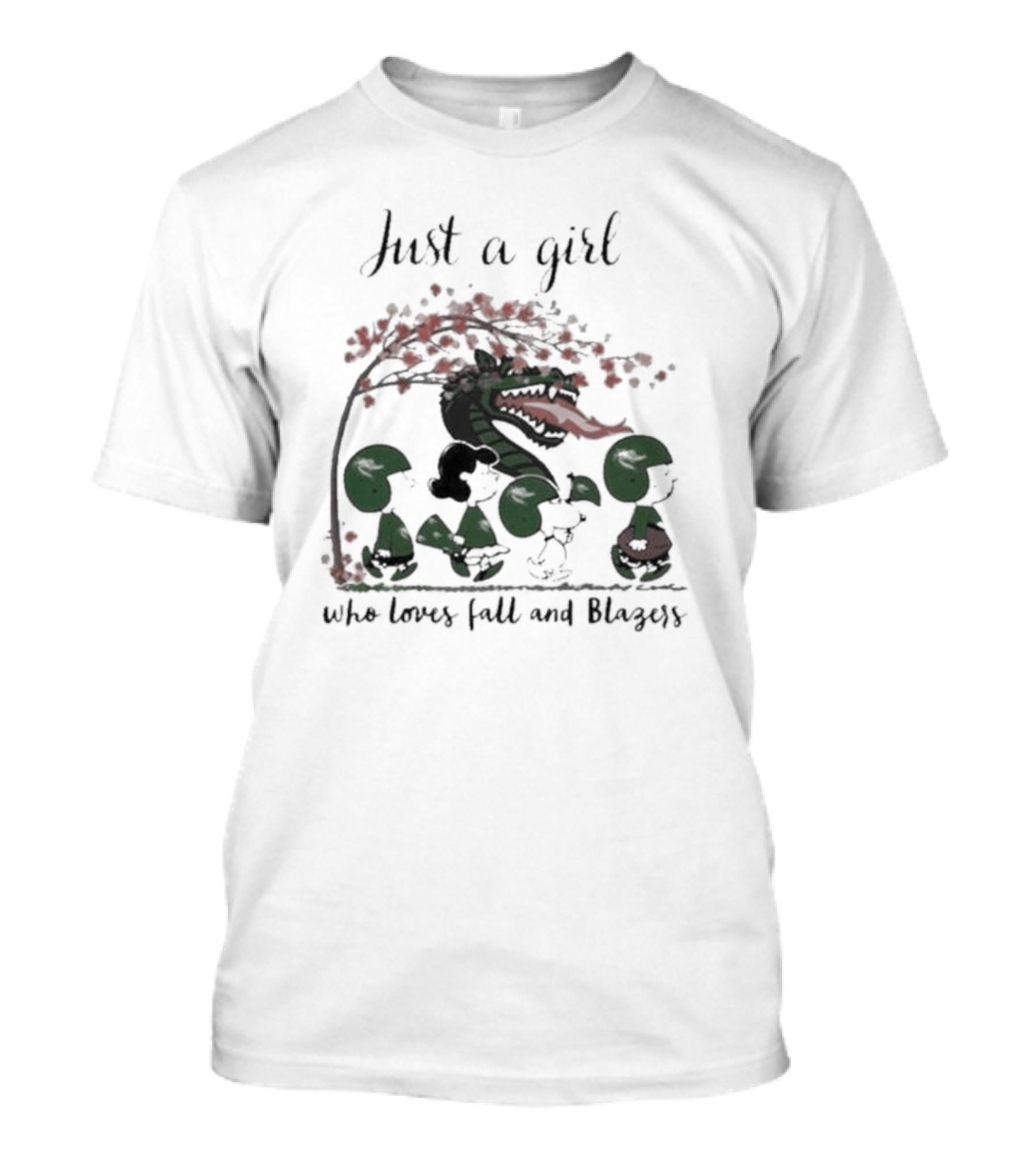 Just A Girl Who Loves Fall, Blazers, Peanuts, And Green Dragon T-Shirt