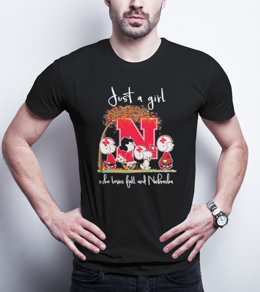 Just A Girl Who Loves Fall And Nebraska Peanuts Gang Football T-Shirt