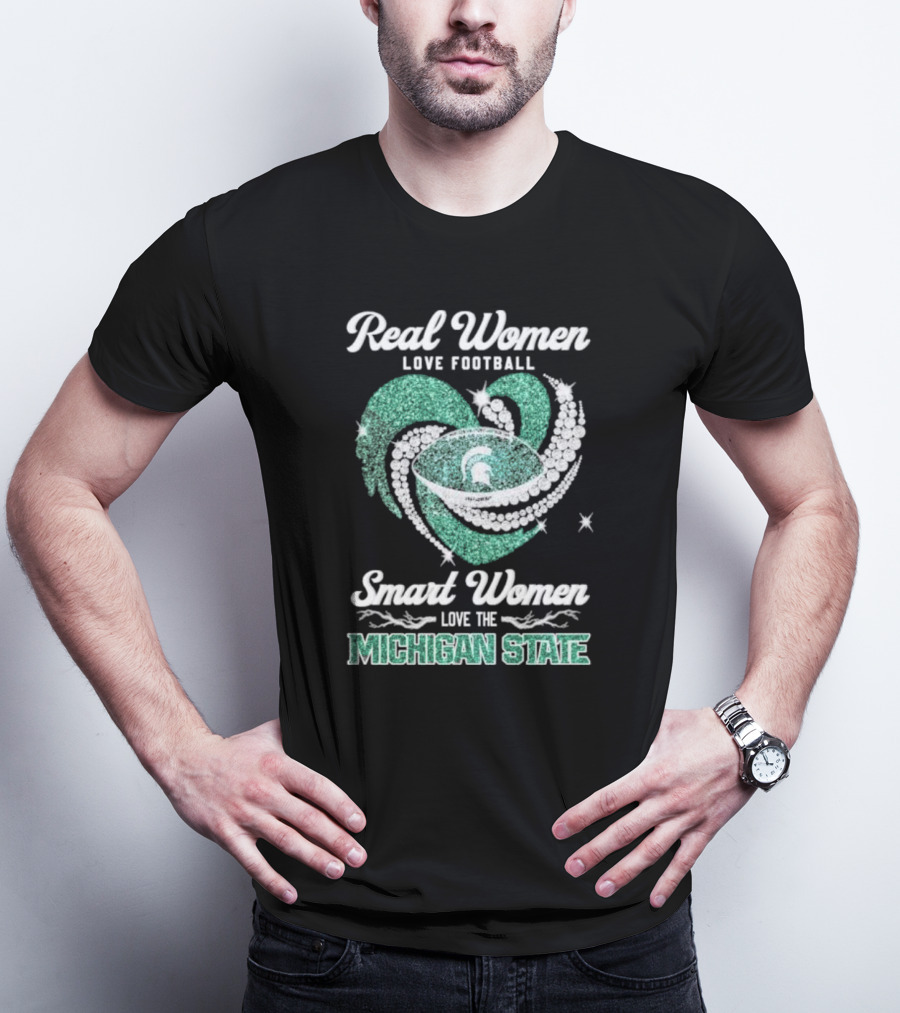 Real Women Love Football Smart Women Love The Michigan State Heart Football Spirals T-Shirt