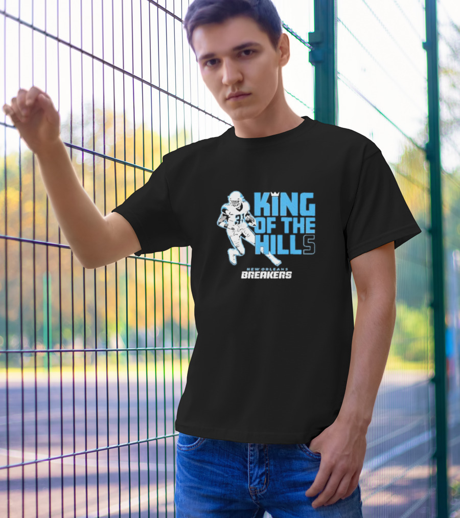 New Orleans Breakers King Of The Hills Football Player Action T-Shirt