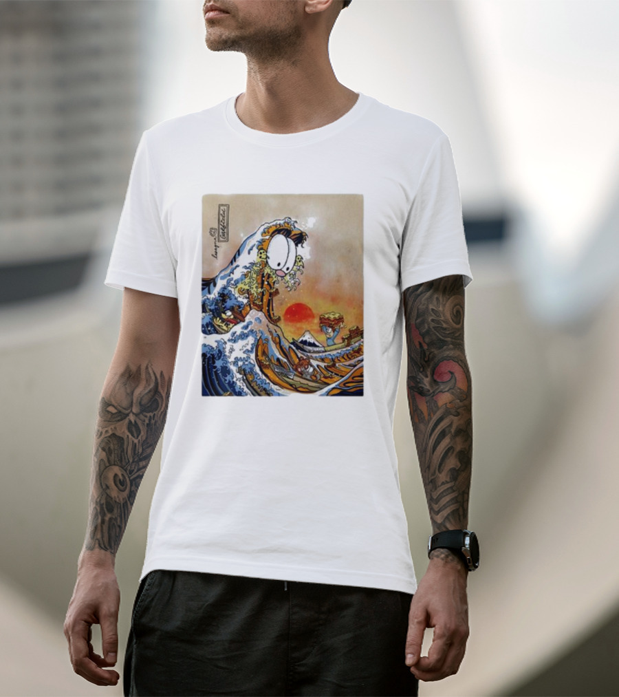 Garfield Great Wave Lasagna Hokusai T-Shirt