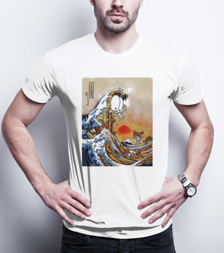 Garfield Great Wave Lasagna Hokusai T-Shirt