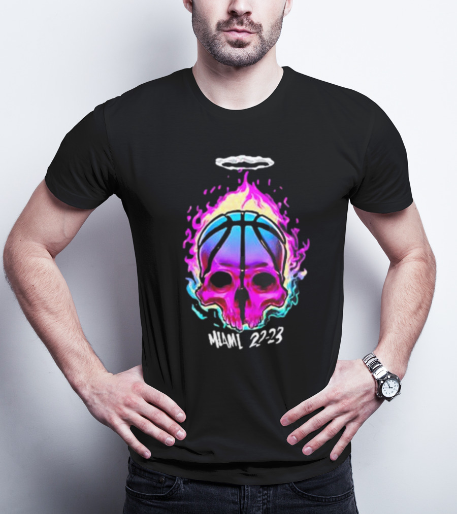 Kiwiclo Miami 22-23 Flaming Skull Basketball Halo T-Shirt