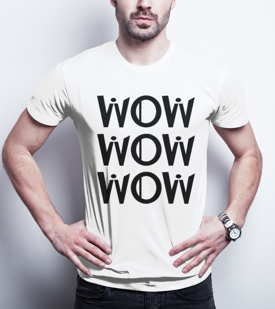 Wow Wow Wow Triple Stack Optical Illusion T-Shirt