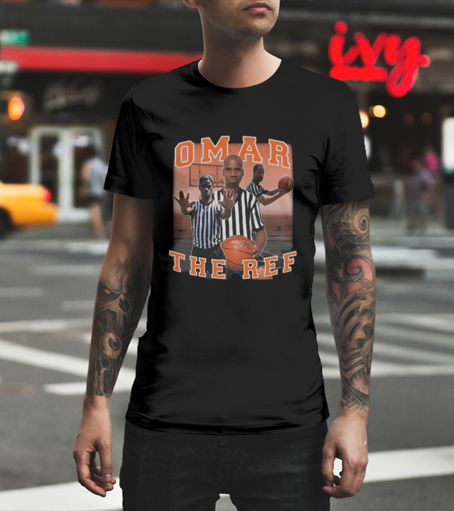 OMAR The Ref Basketball Referee With Whistle And Basketball Court T-Shirt