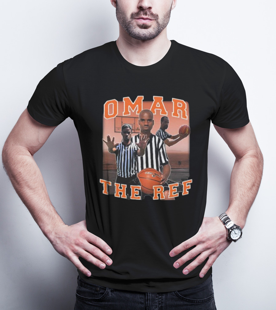 OMAR The Ref Basketball Referee With Whistle And Basketball Court T-Shirt