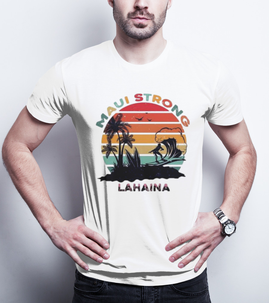 Maui Strong Lahaina Surfing Retro Palm Trees T-Shirt