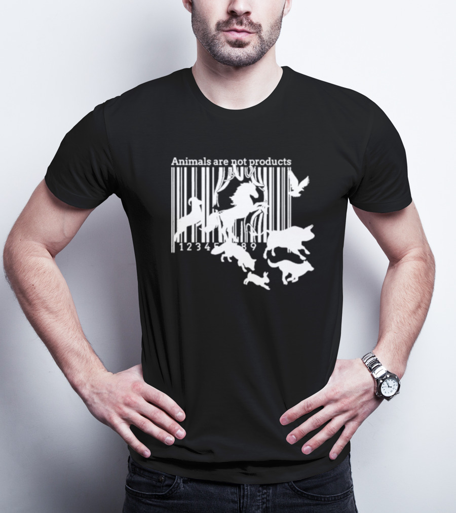 Veganactivism Animals Are Not Products Barcode Silhouette Horse Bird Cow Pig Rabbit 123489 T-Shirt