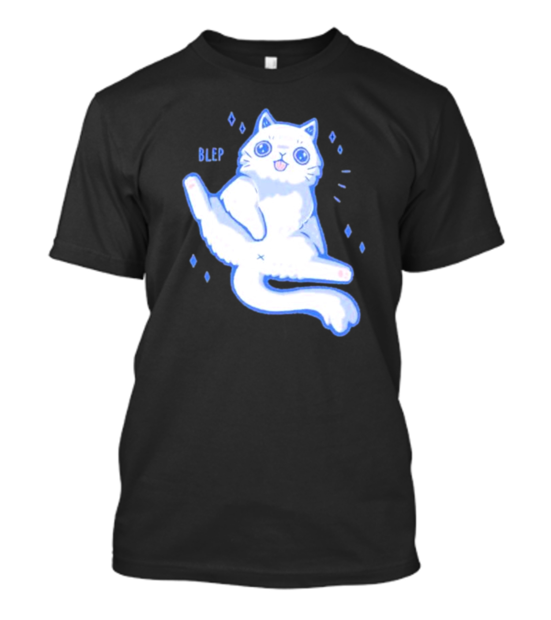 Xmorfina Blep Cute Cat With Tongue Out In Blue And White Cartoon T-Shirt