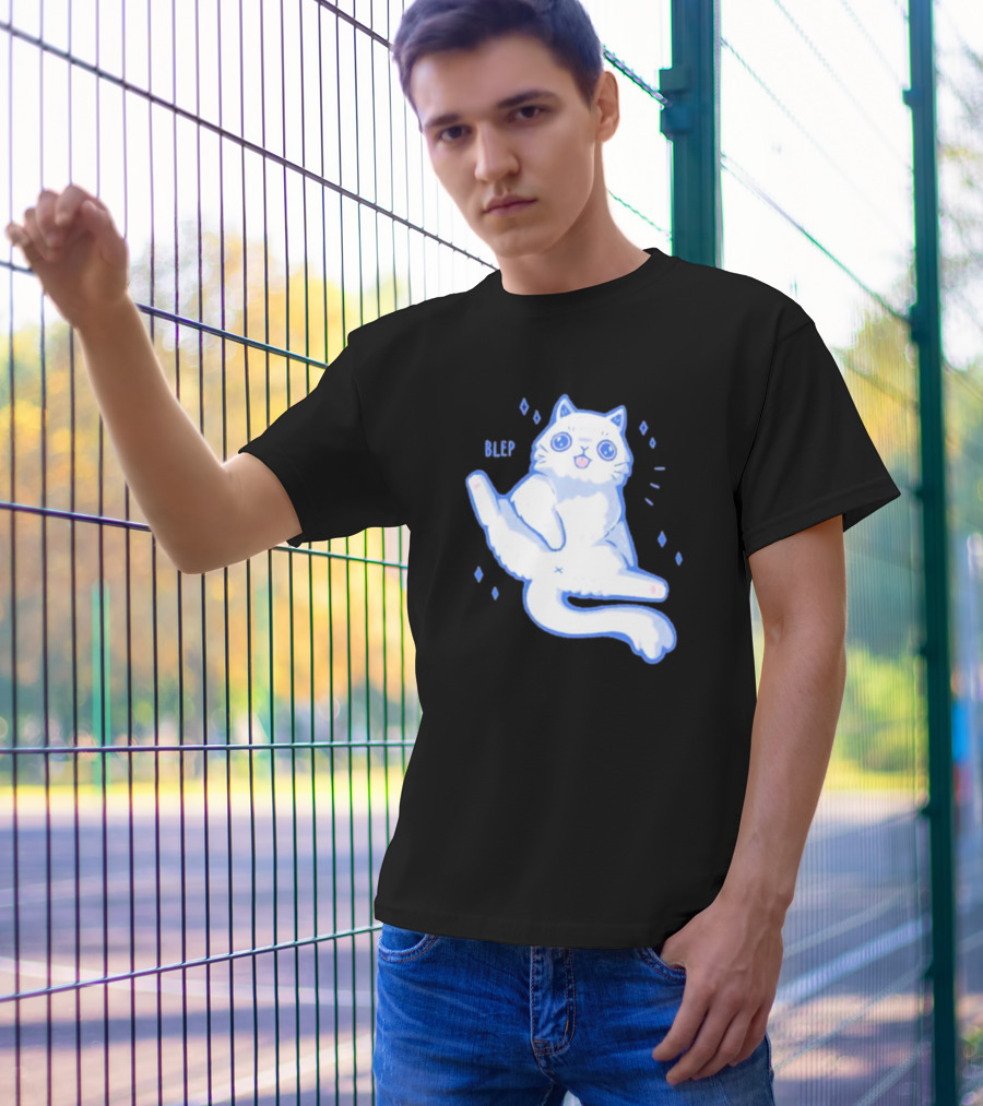 Xmorfina Blep Cute Cat With Tongue Out In Blue And White Cartoon T-Shirt